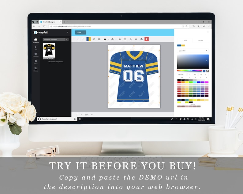 8" X 9" Football Jersey Tags With Editable Names Numbers and Colors DIY ...