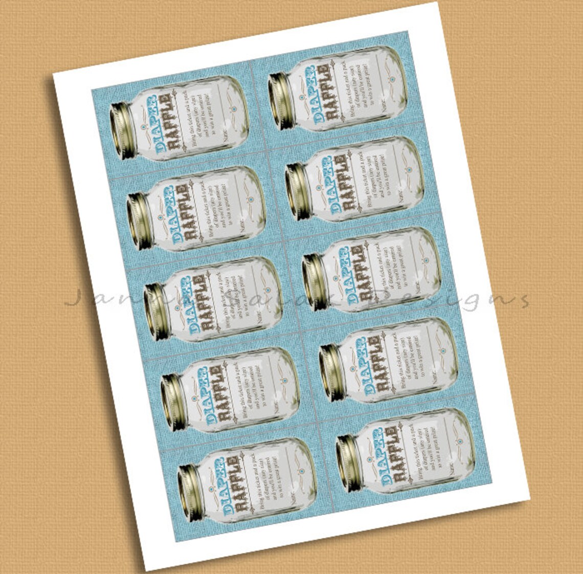 Rustic Mason Jar Diaper Raffle Tickets INSTANT DOWNLOAD Printable ...