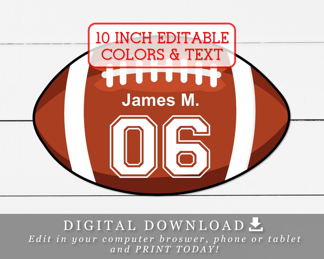 10" Football Tags With Editable Names and Numbers DIY Template - Etsy