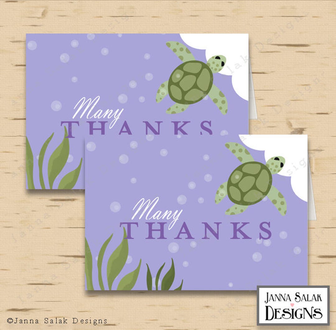 Ocean Turtle Thank You Card: Lavender Baby Shower, Birthday (printable ...