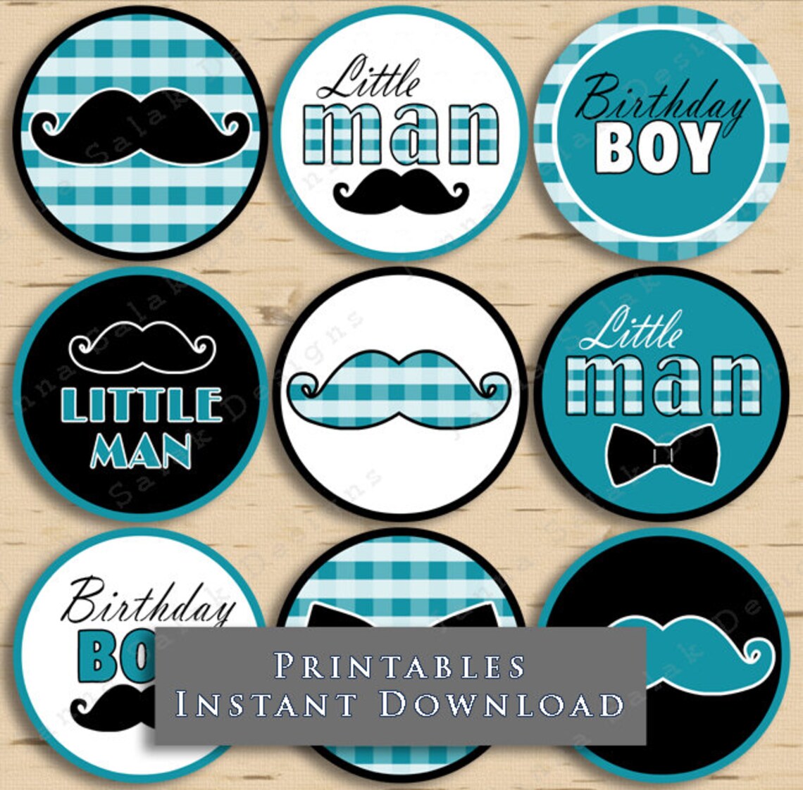 Little Man Birthday PRINTABLE Party Package Decorations Teal | Etsy