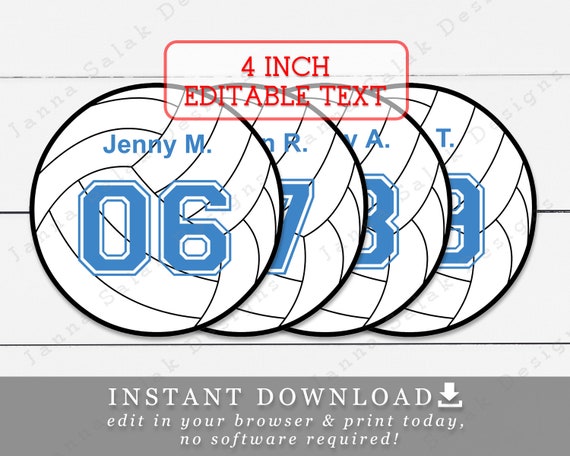 4 Volleyball Tags Toppers With Editable Names and | Etsy