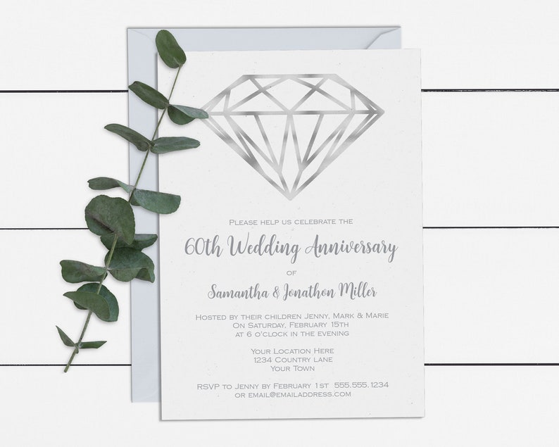 Diamond Wedding Anniversary Invitation Template 5x7 Digital - Etsy