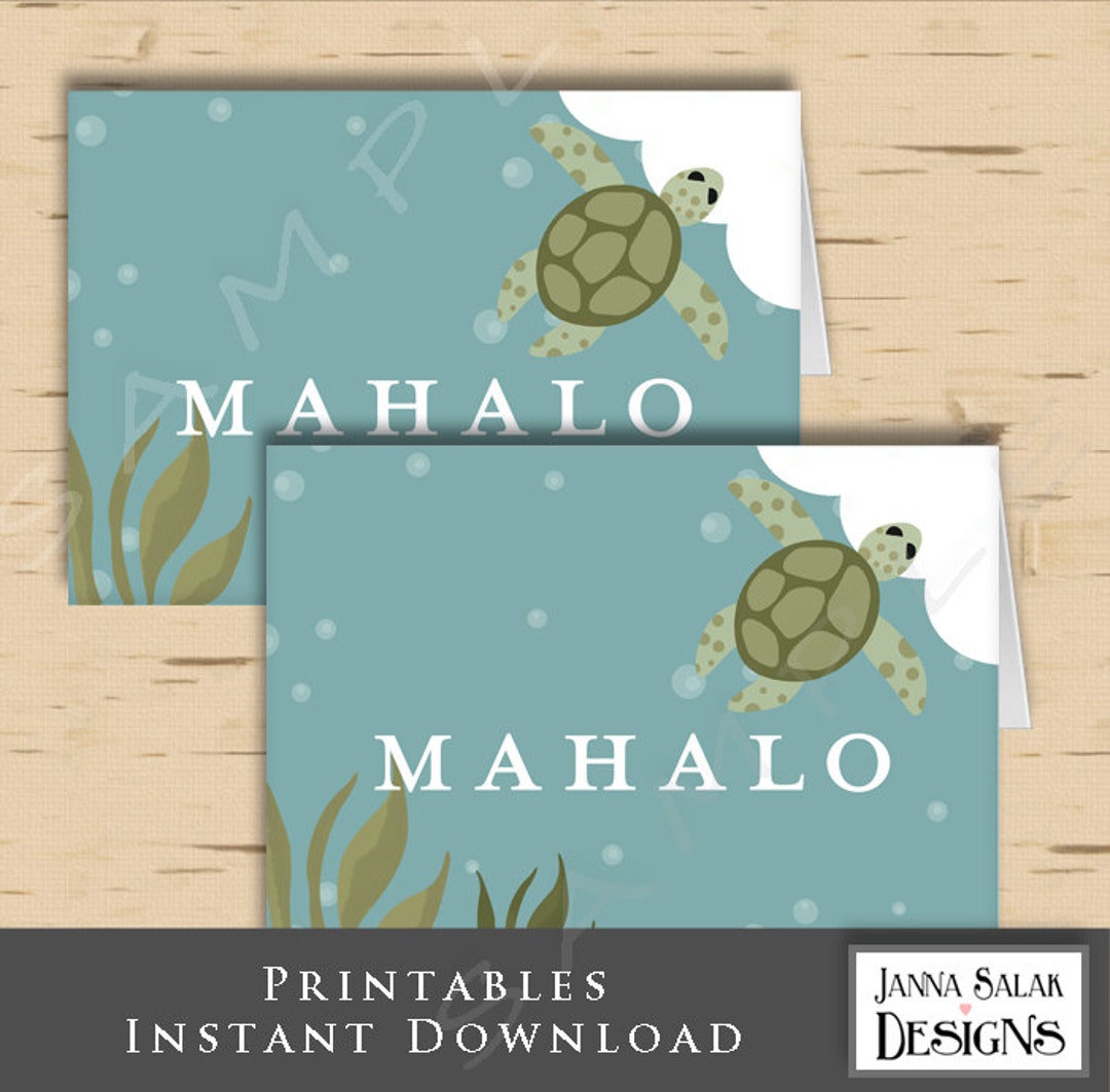 Printable Ocean Theme Mahalo Thank You Card Baby Shower Birthday ...