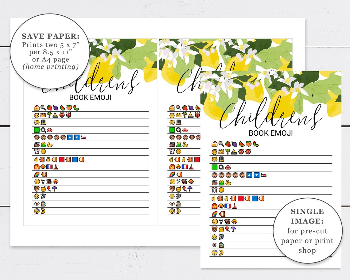 Lemon Baby Book Emoji Pictionary Game Printable Lemons and | Etsy