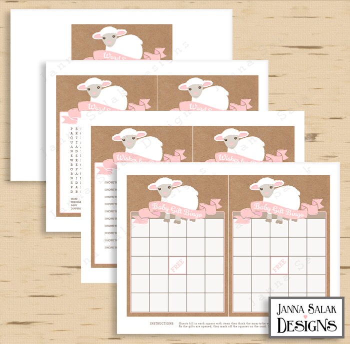Little Lamb Baby Shower Games Activities Package Pink Girl Diy | Etsy