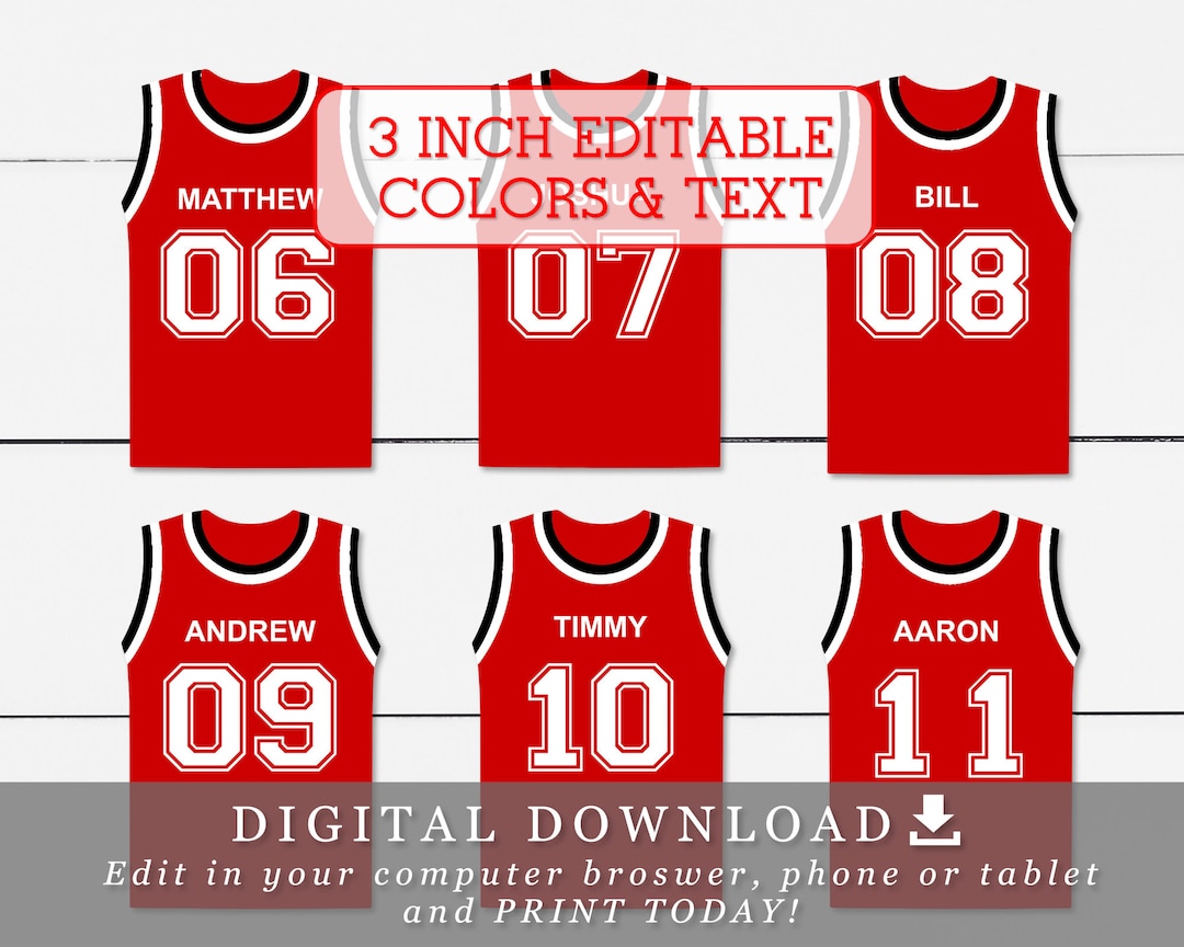 3" Basketball Ball Jersey Tags With Editable Names Numbers and Colors ...