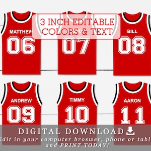 3" Basketball Ball Jersey Tags With Editable Names Numbers and Colors ...