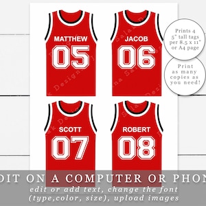 5" Basketball Jersey Tags With Editable Names Numbers and Colors DIY ...
