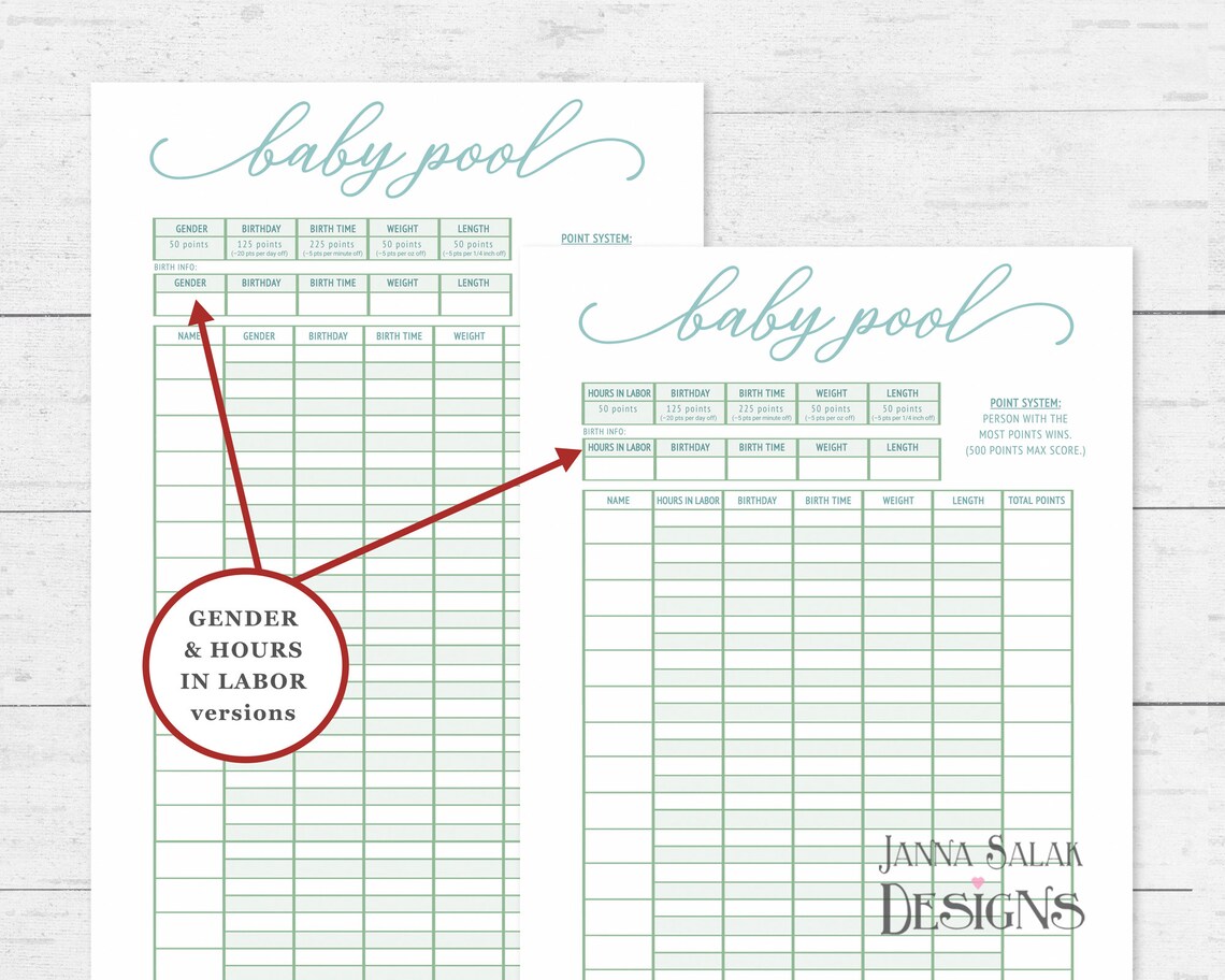 Printable Baby Shower Baby Pool Game Blue and Green Modern - Etsy