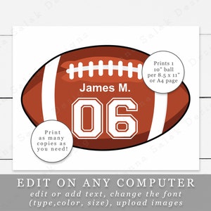 10" Football Tags With Editable Names and Numbers DIY Template - Etsy