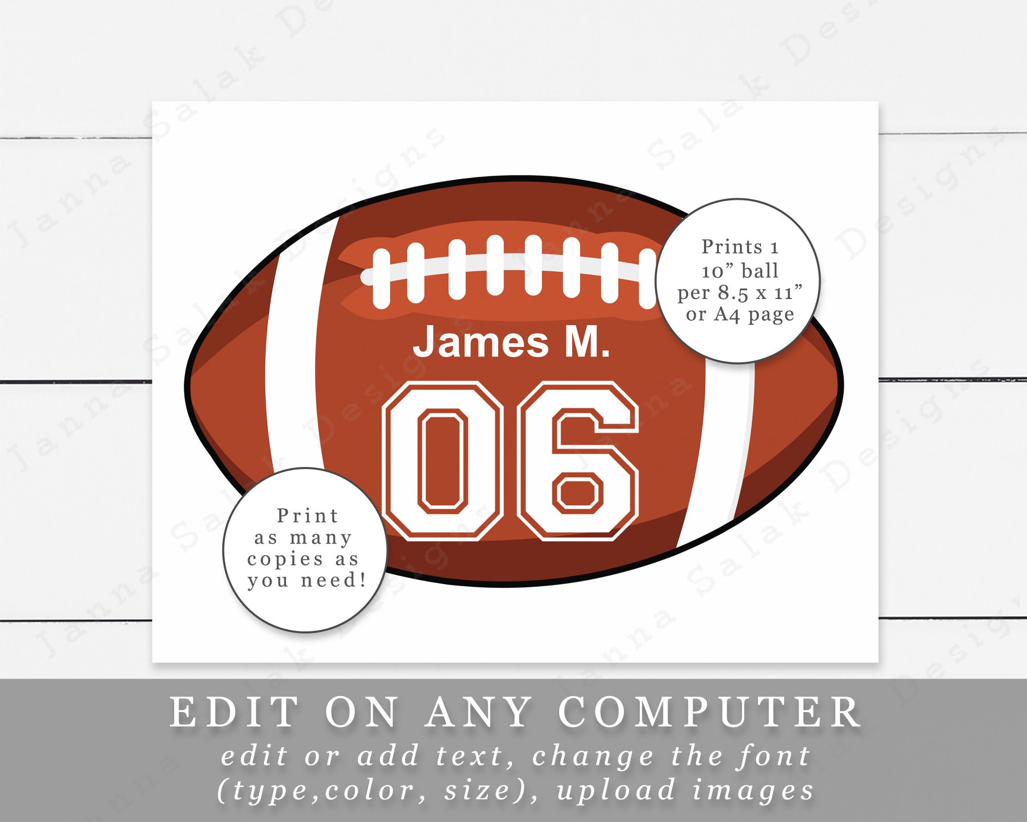 10 Football Tags With Editable Names and Numbers DIY - Etsy