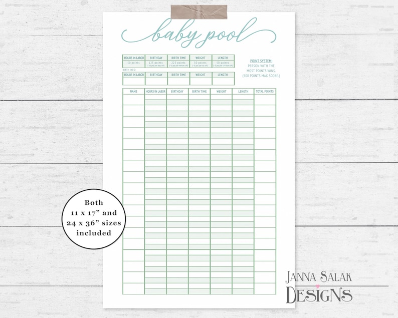Printable Baby Shower Baby Pool Game Blue and Green Modern - Etsy