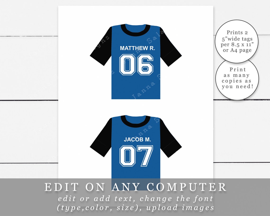 5 Soccer Jersey Tags With Editable Names Numbers and - Etsy