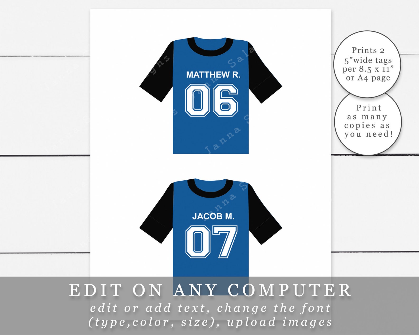 5 Soccer Jersey Tags With Editable Names Numbers and | Etsy