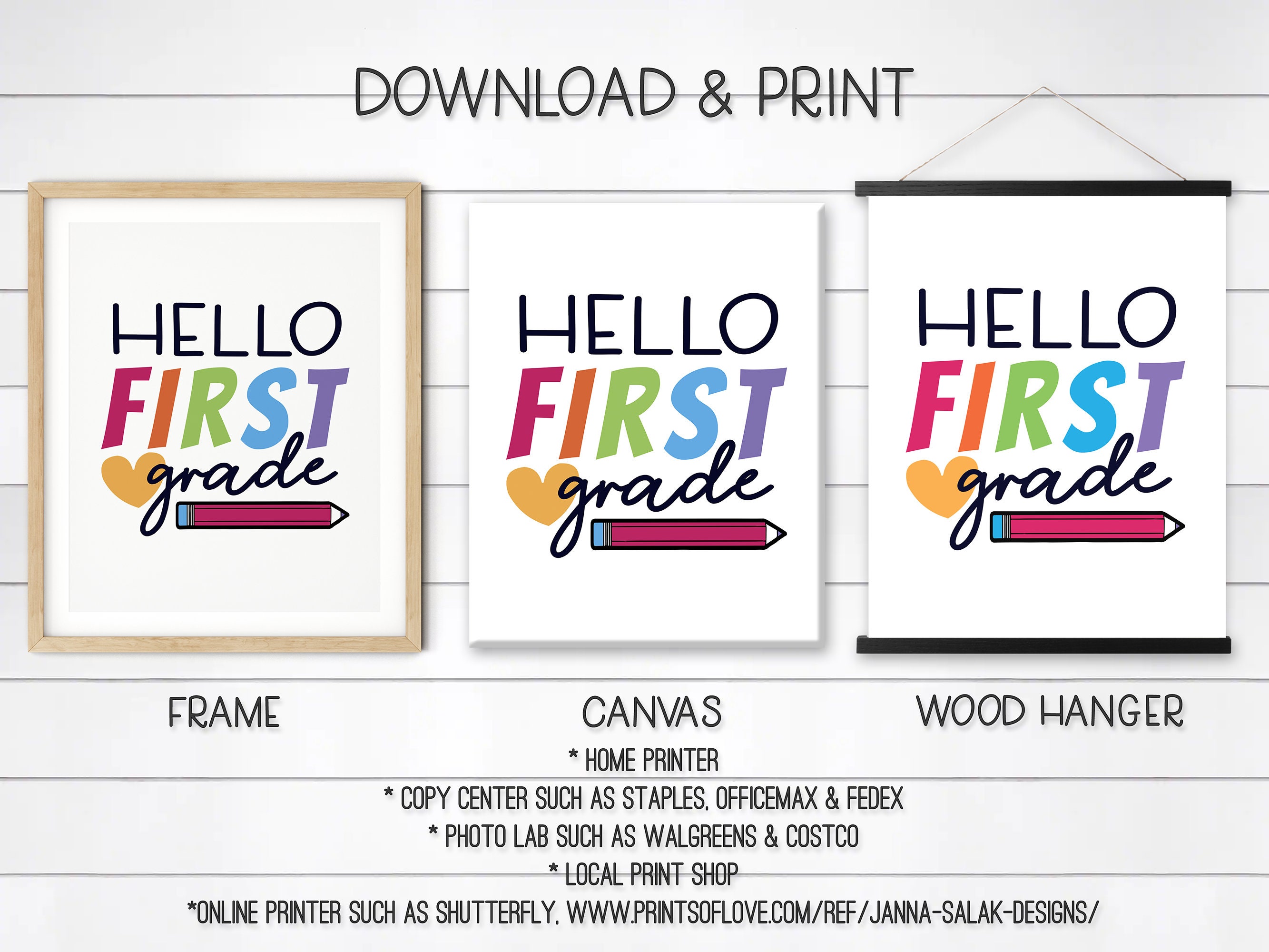 Hello First Grade Print Printable Poster 1st Grade Educational Art ...