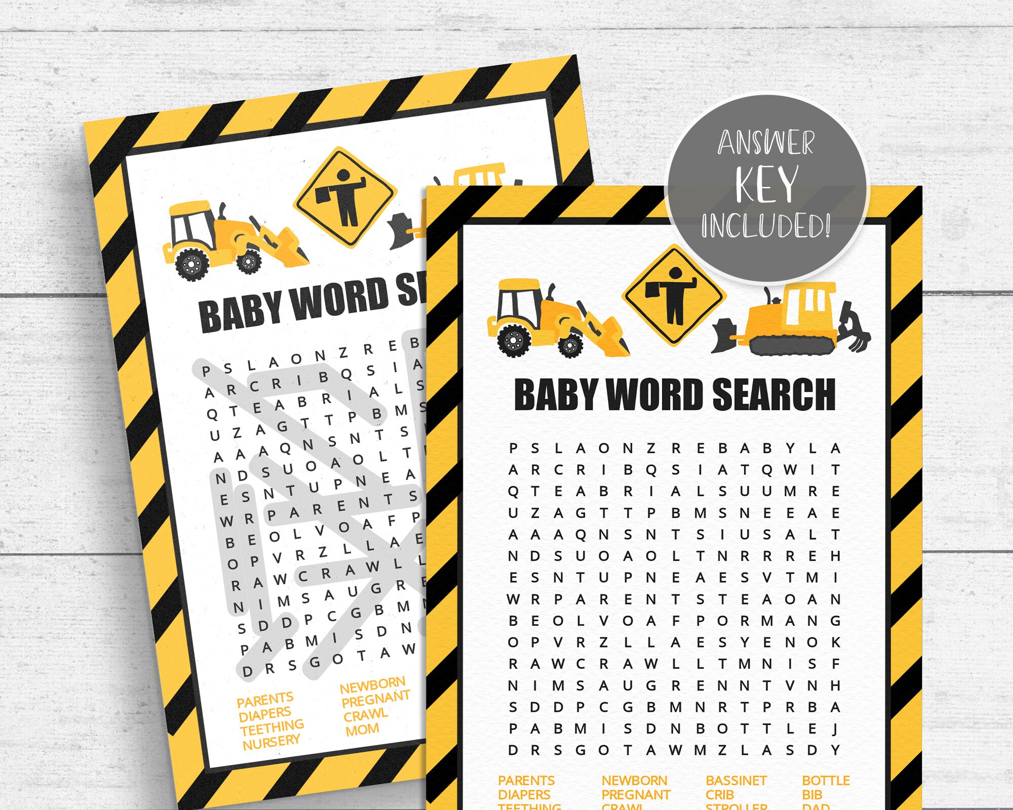 Construction Baby Shower Word Search Game Printable Under | Etsy