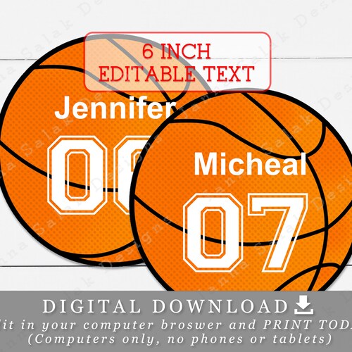 5 Basketball With Editable Names and Numbers DIY - Etsy