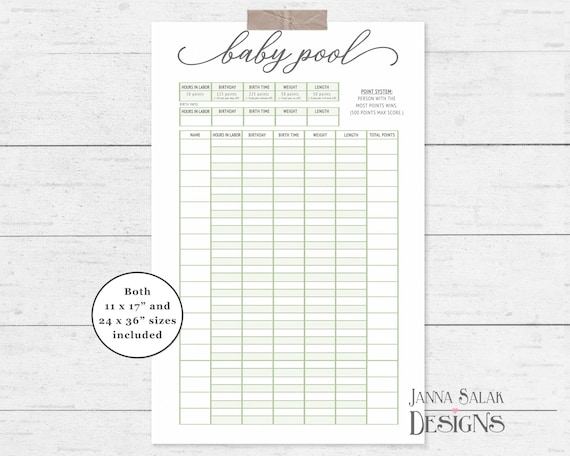 Printable Baby Shower Baby Pool Game Green Modern Minimalist | Etsy