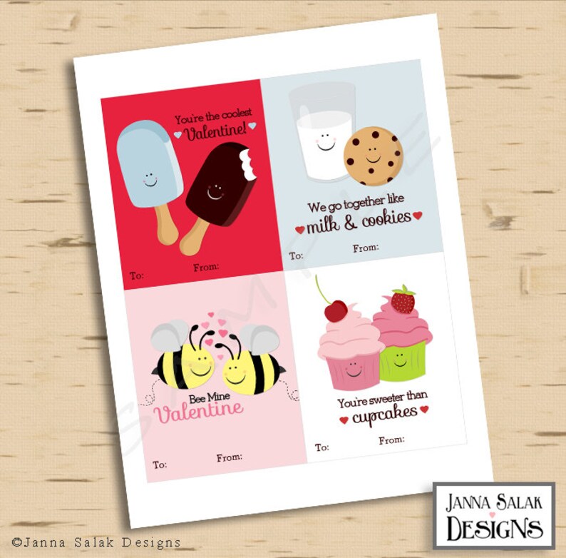 Cute Kids Valentine Cards DIY PRINTABLE Childrens Classroom Sweets and ...