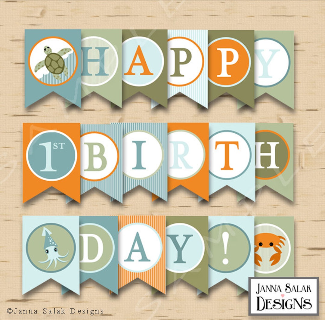 Ocean Theme Birthday Banner Ages 1-10 Nautical Beach Party Printables ...