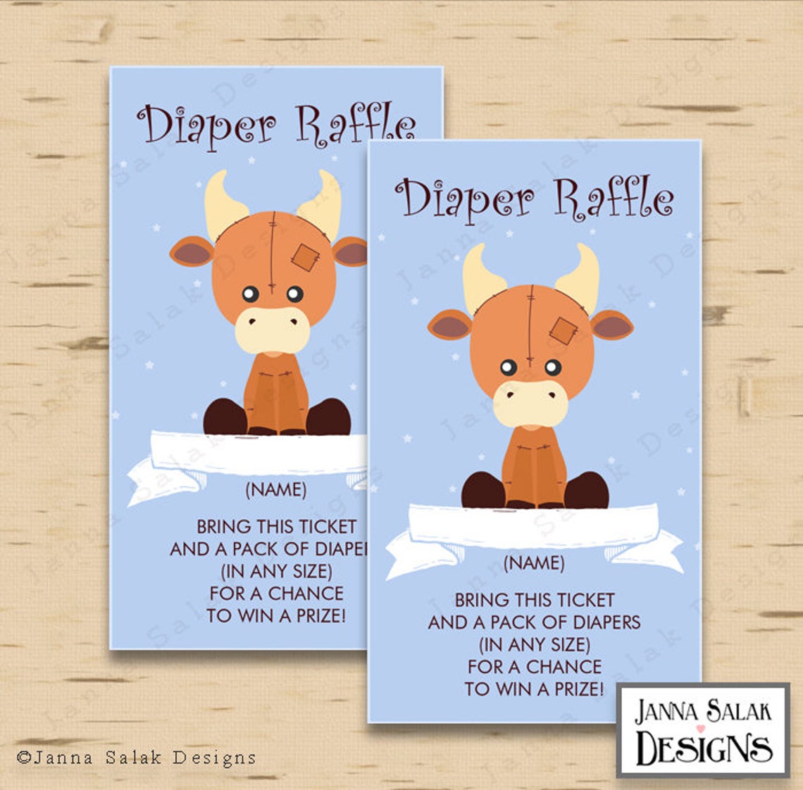 Cute Stuffed Cow Diaper Raffle Card 2x 3.5 | Etsy