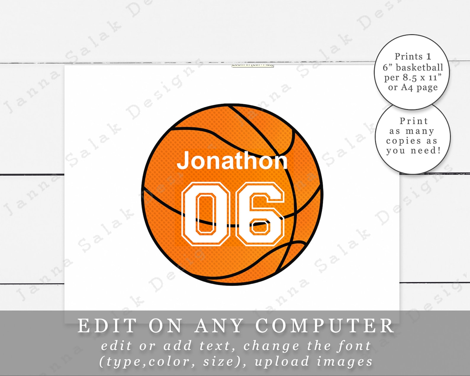 6" Basketball Printable Circle Tags With Editable Names and Numbers ...