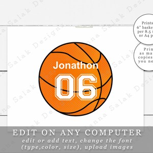 6" Basketball Printable Circle Tags With Editable Names and Numbers ...