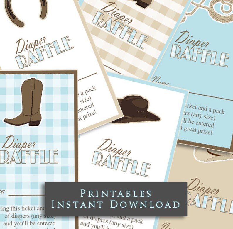 Little Cowboy Diaper Raffle Tickets INSTANT DOWNLOAD Blue and Brown ...