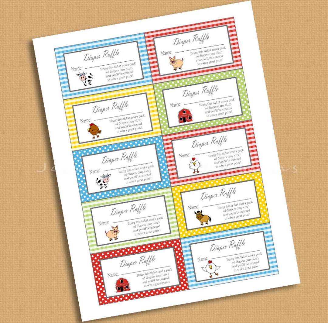 Farm Theme Diaper Raffle Tickets INSTANT DOWNLOAD Printable Raffle ...