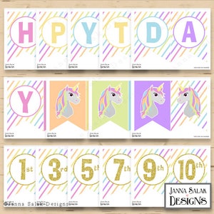 Unicorn Happy Birthday Banner Ages 1-10 Party Rainbow DIY Printable ...