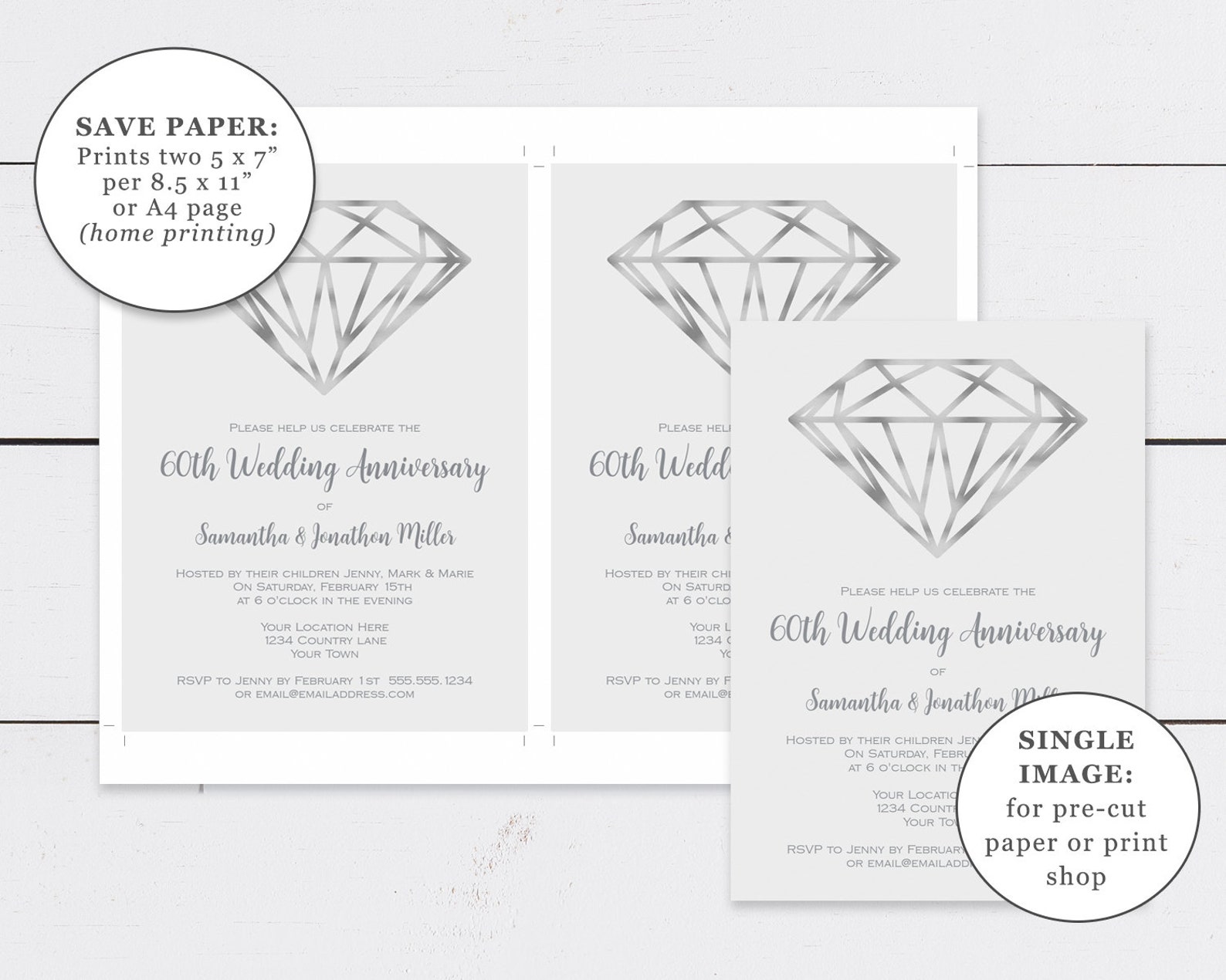 Diamond Wedding Anniversary Invitation Template 5x7 Digital - Etsy