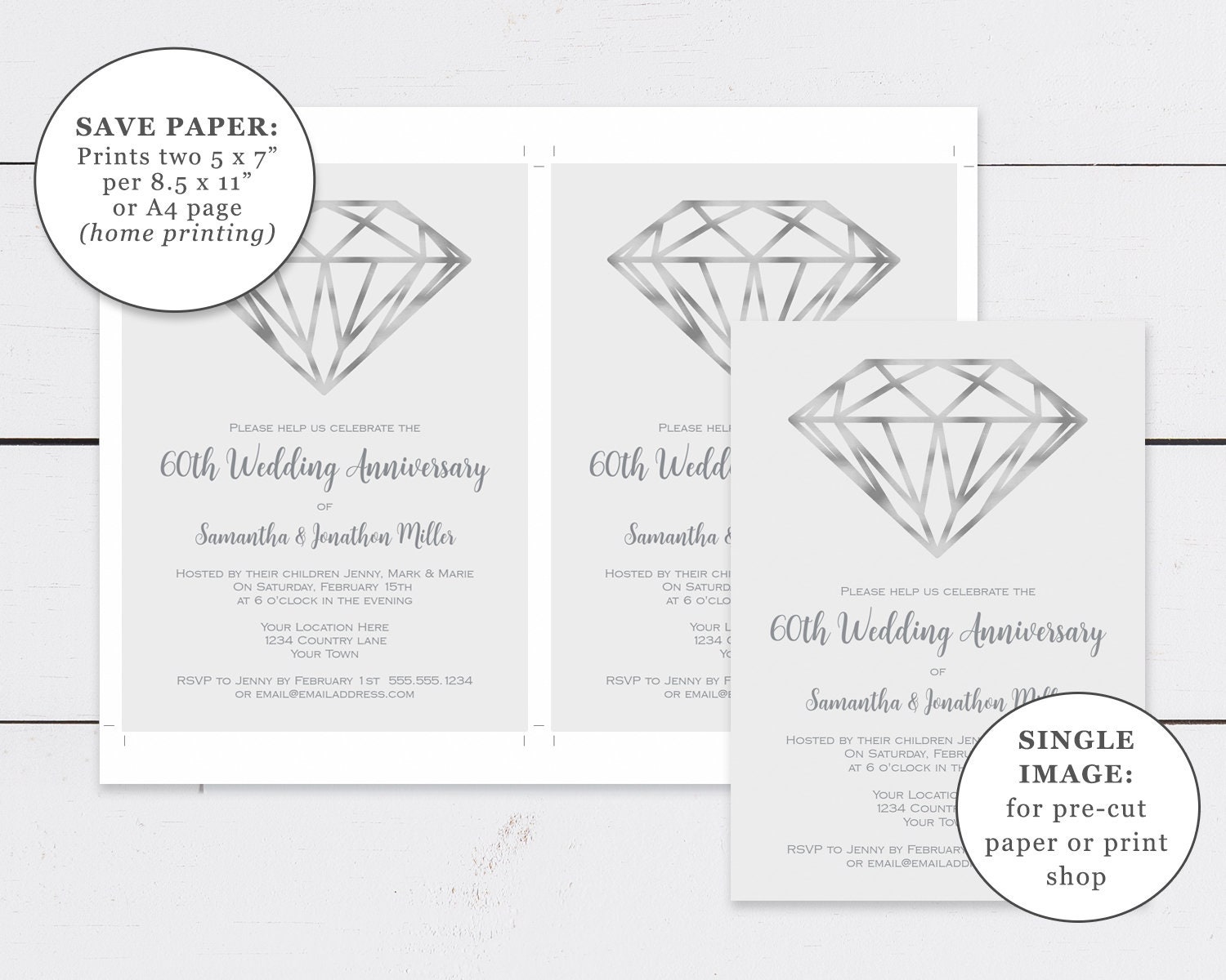 Diamond Wedding Anniversary Invitation Template 5x7 Digital - Etsy