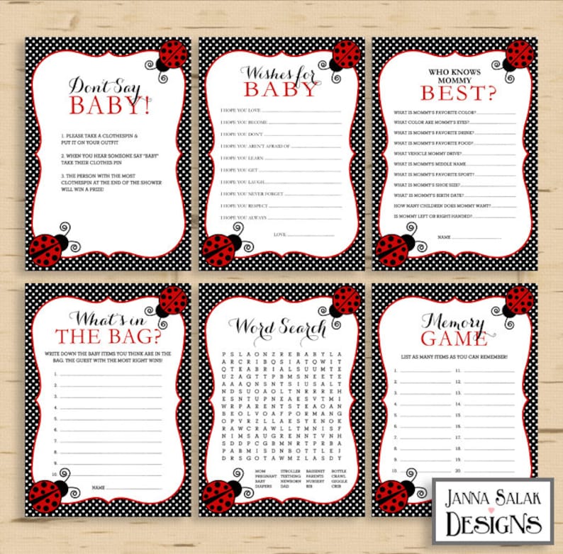 Ladybug Baby Shower 6 Games Package Red Black Girl DIY INSTANT DOWNLOAD ...