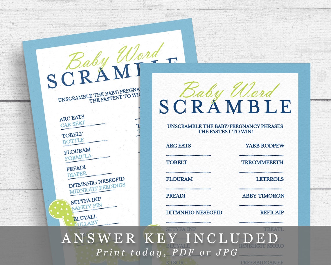 Dinosaur Baby Shower Word Scramble Game Printable Dino Blue | Etsy