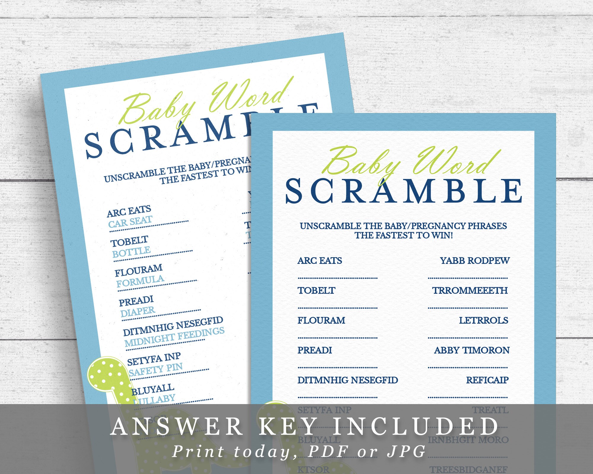 Dinosaur Baby Shower Word Scramble Game Printable Dino Blue | Etsy