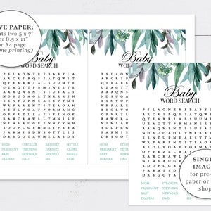 Greenery Baby Shower Word Search Game Printable - Green and Purple ...