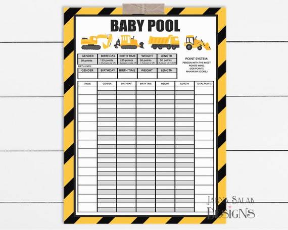 Printable Baby Shower Baby Pool Game Construction Theme Birth | Etsy