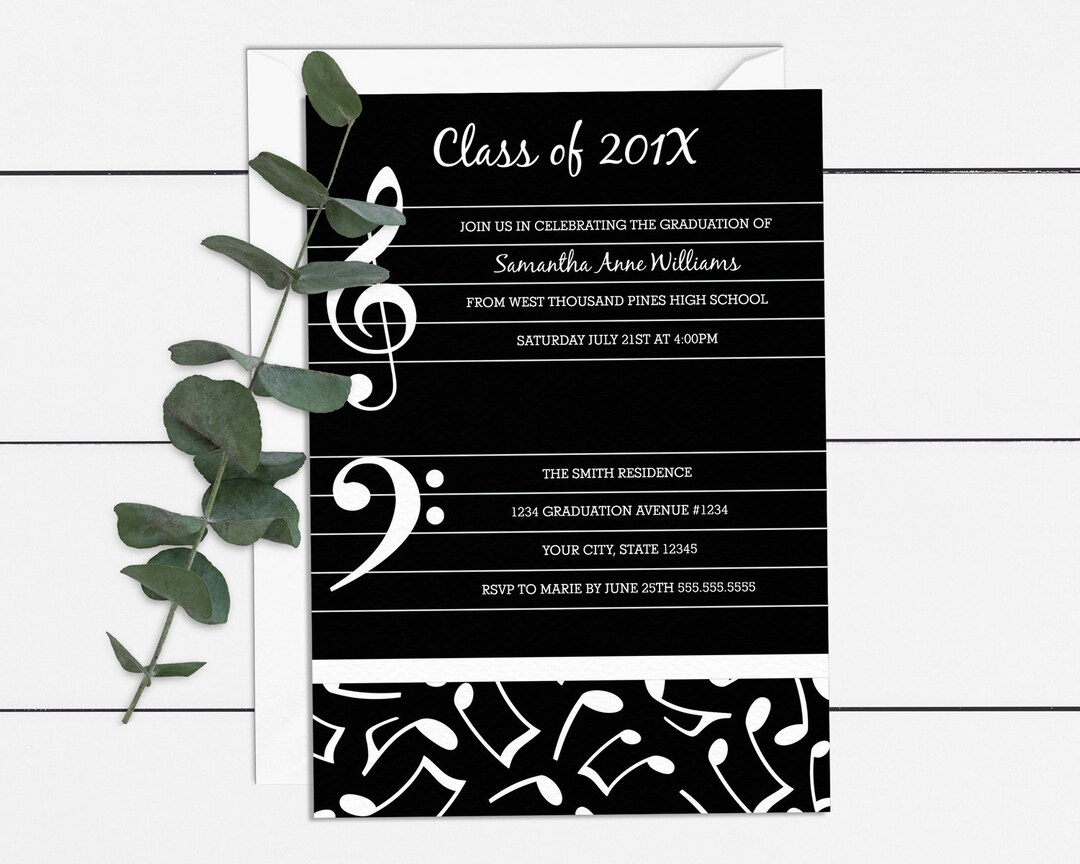 Music Theme Graduation Party Invitation Template 5x7 Digital Invite DIY ...