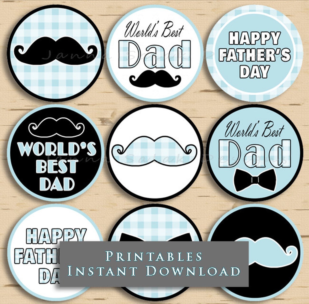 Fathers Day Mustache Cupcake Toppers Party Printables Blue And Black