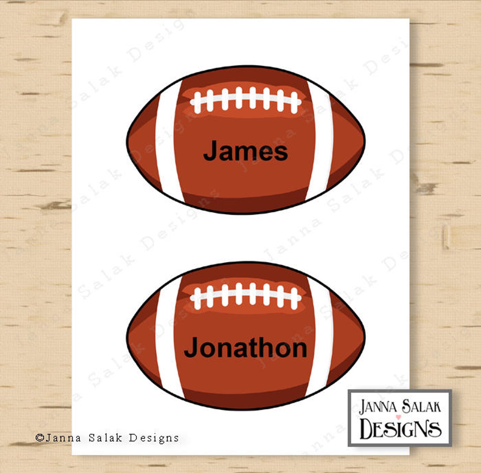 6 Football Tags With Editable Names INSTANT DOWNLOAD DIY - Etsy