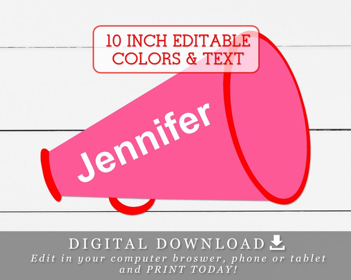 10" Cheer Megaphone With Editable Colors and Names DIY Template ...