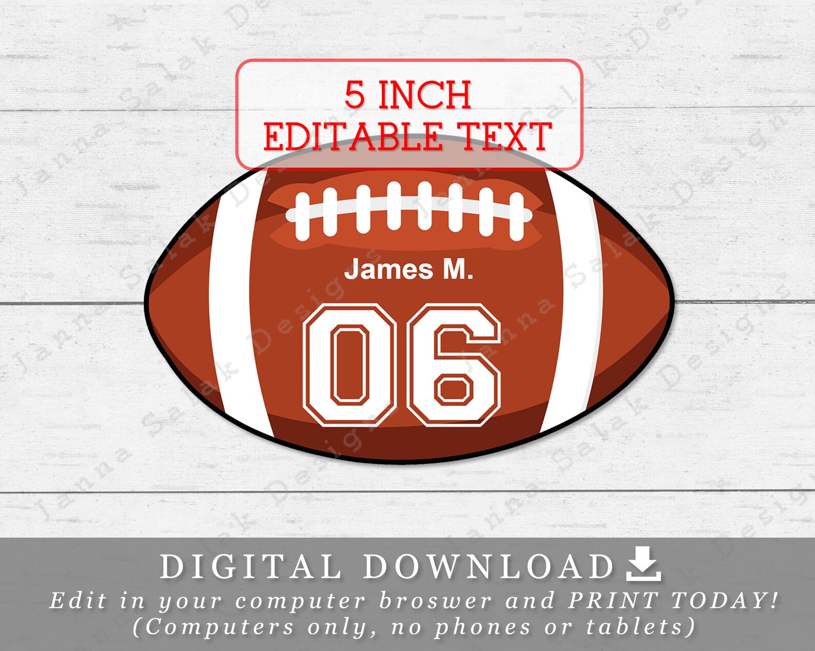 5 Football Tags With Editable Names and Numbers DIY - Etsy