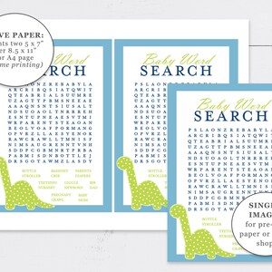 Dinosaur Baby Shower Word Search Game Printable - Dino Blue and Green ...