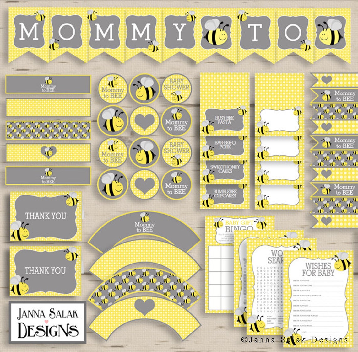 Mommy to Bee Baby Shower PRINTABLE Party Package Yellow and - Etsy