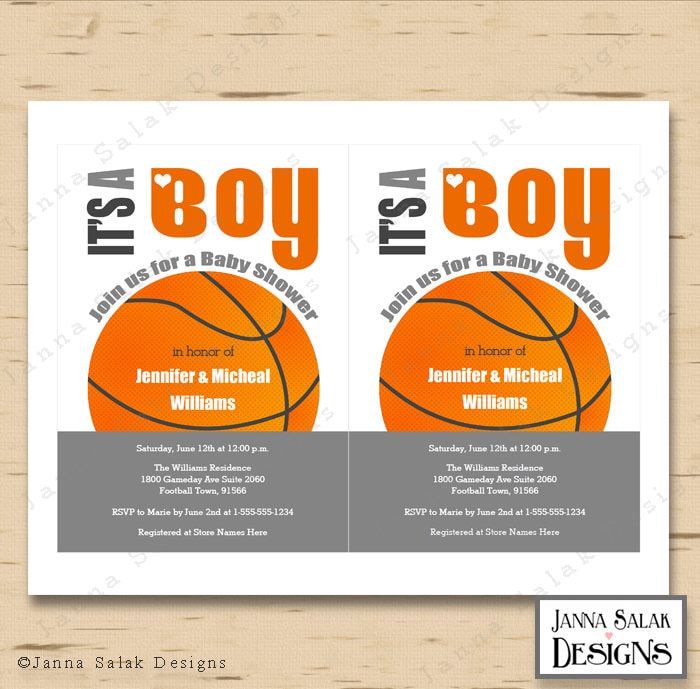 Basketball Theme Baby Shower Invitation 5x7 Orange Gray Invite | Etsy