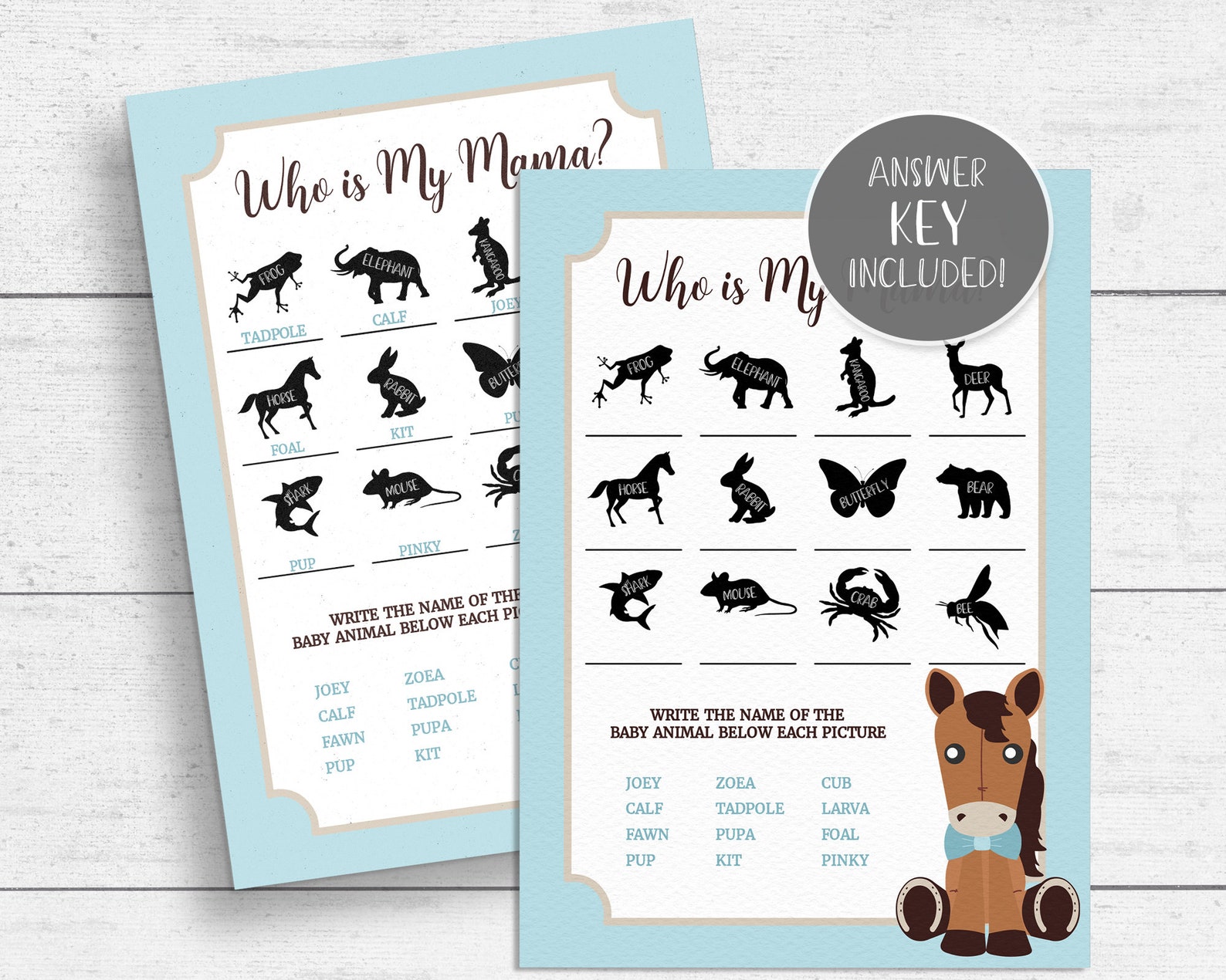 Horse Baby Shower Game Package Printable 10 Games Blue - Etsy