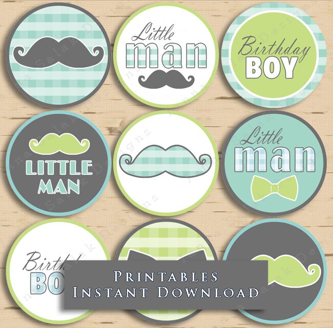 Little Man Birthday Cupcake Toppers Green and Blue Mustache Party ...