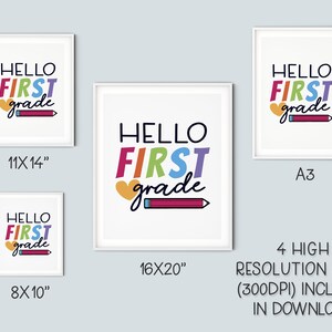 Hello First Grade Print Printable Poster 1st Grade Educational Art ...