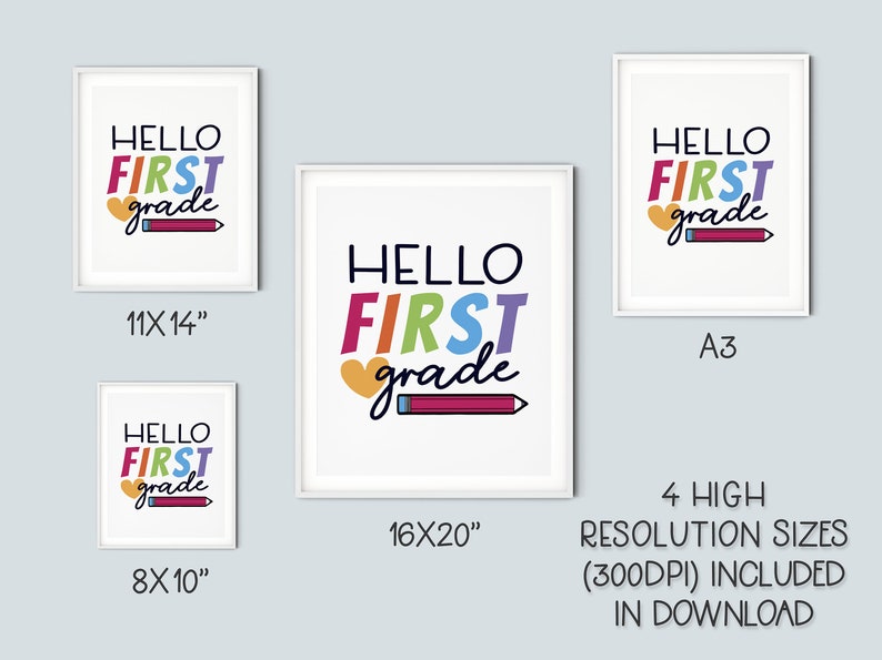 Hello First Grade Print Printable Poster 1st Grade Educational Art ...